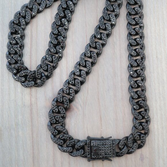 Accessories | 13mm 24inches Cuban Ice Curb Diamond Chain Black Necklace ...